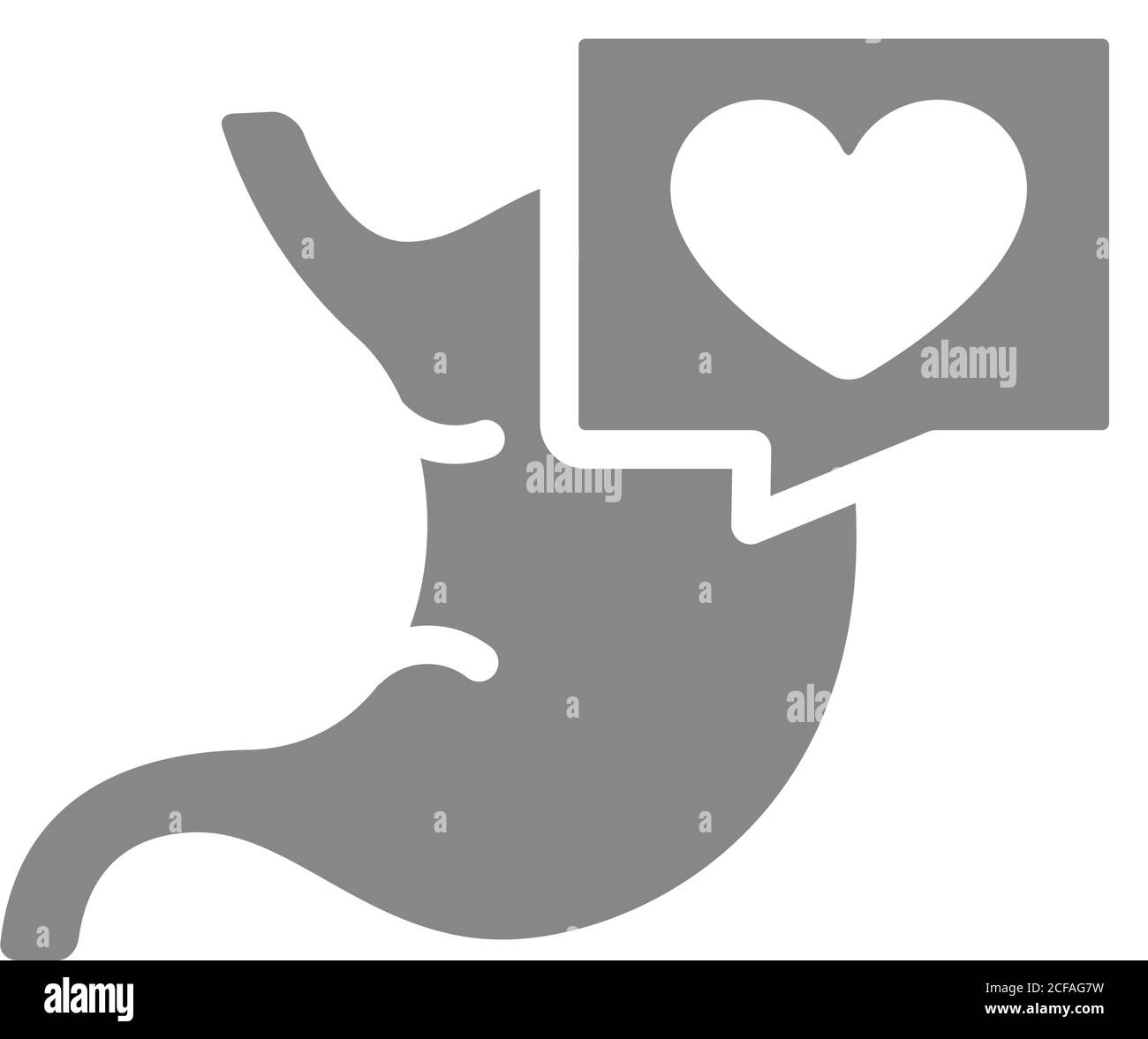 Stomach with heart in chat bubble grey icon. Gastrointestinal tract ...