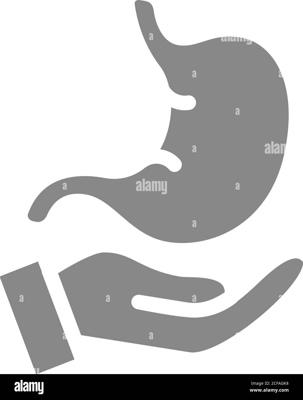 Human stomach on hand grey icon. Care, disease prevention symbol Stock ...