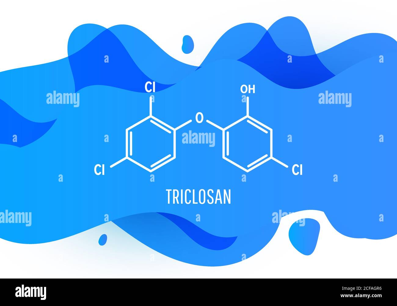 Triclosan structural chemical formula with blue liquid fluid gradient ...
