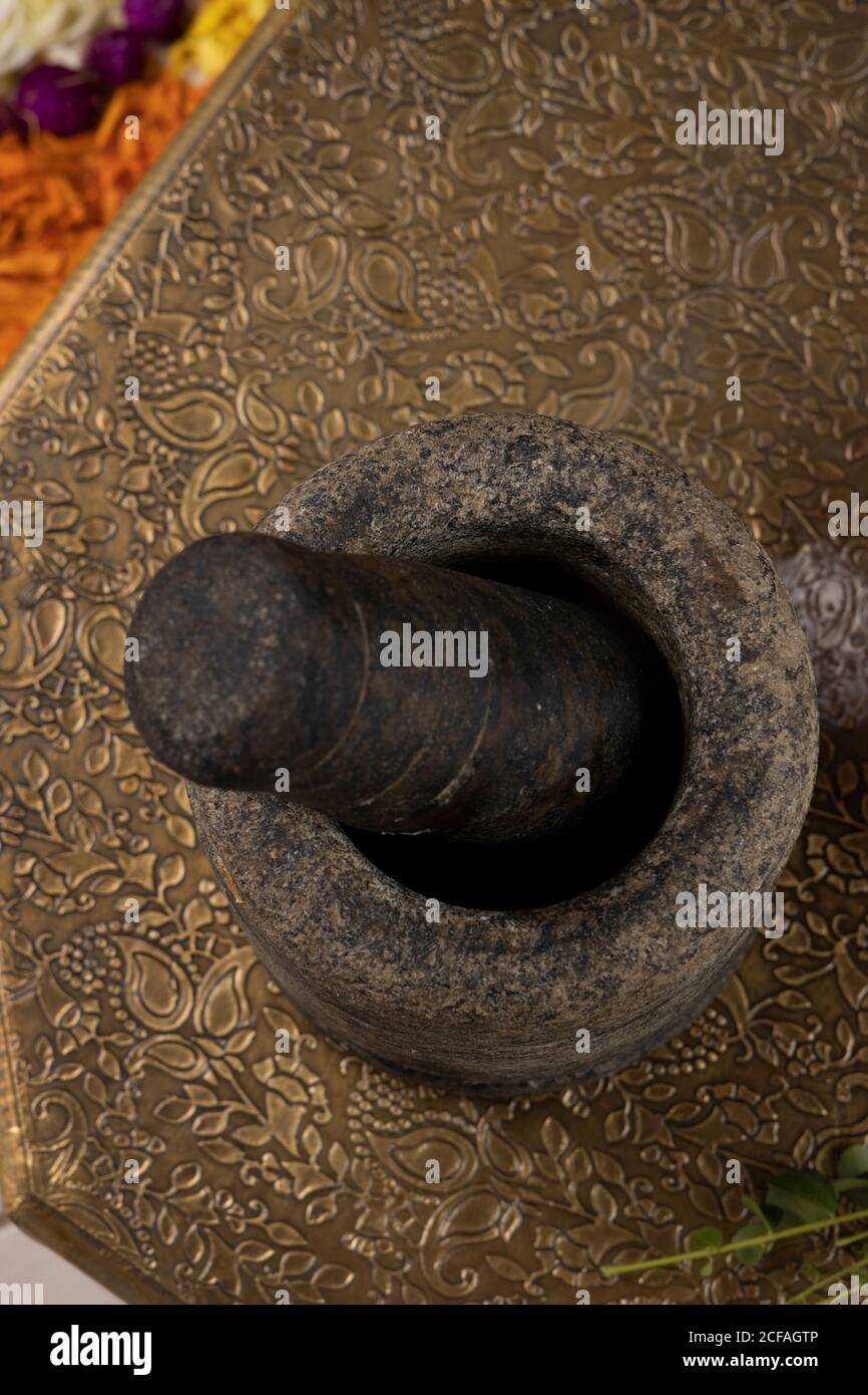 Traditional Indian Grinding stone used to grind ginger and garlic Stock ...