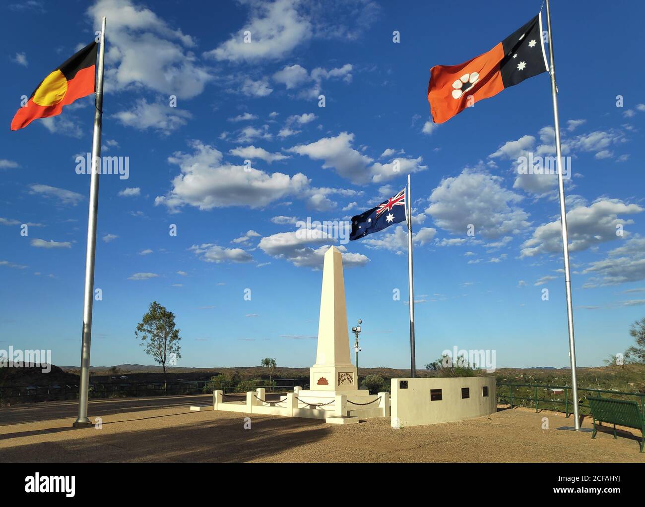 Flags flapping, moved by wind. Three flags from Australia, Northern ...