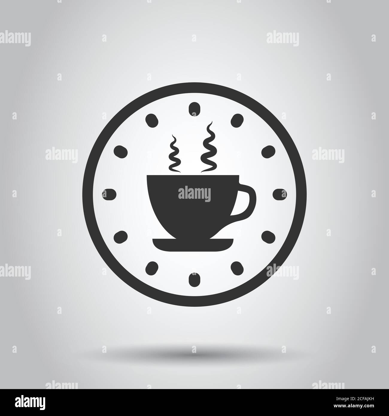 Coffee break icon in flat style. Clock with tea cup vector illustration ...