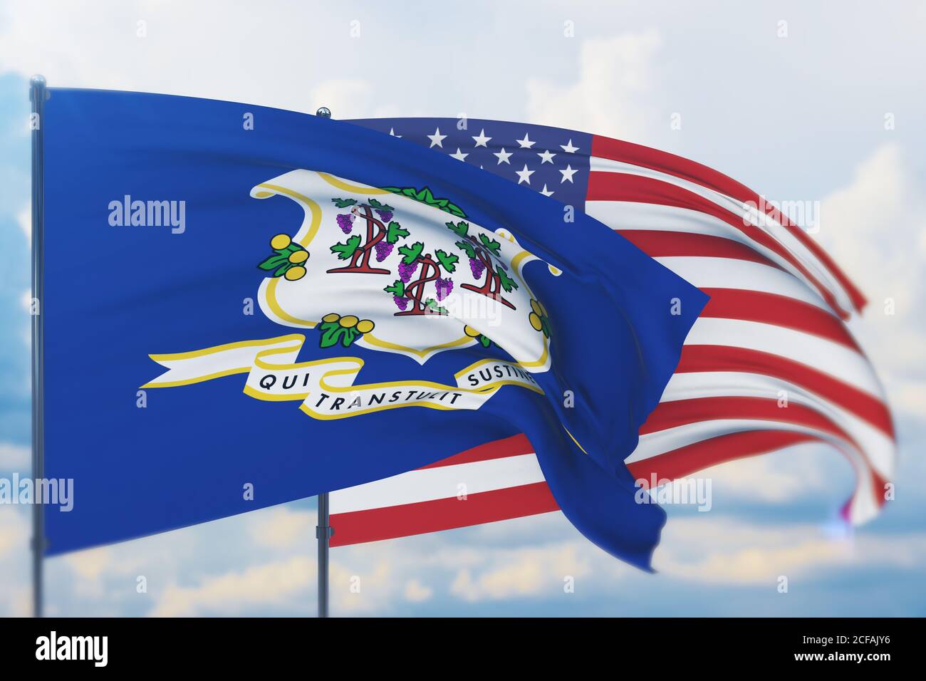 State of Connecticut flag. 3D illustration, flags of the U.S. states ...