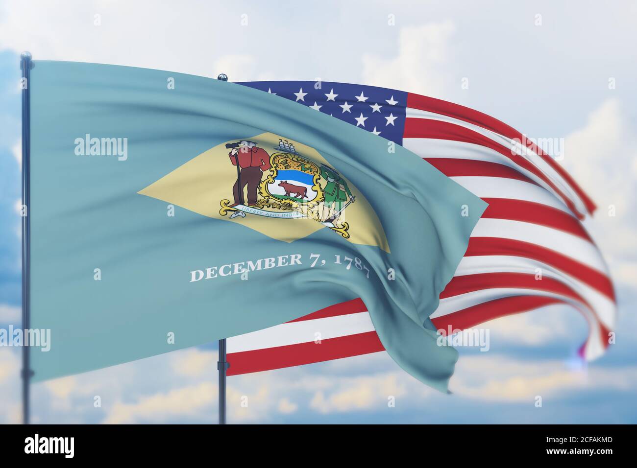 State of Delaware flag. 3D illustration, flags of the U.S. states and ...