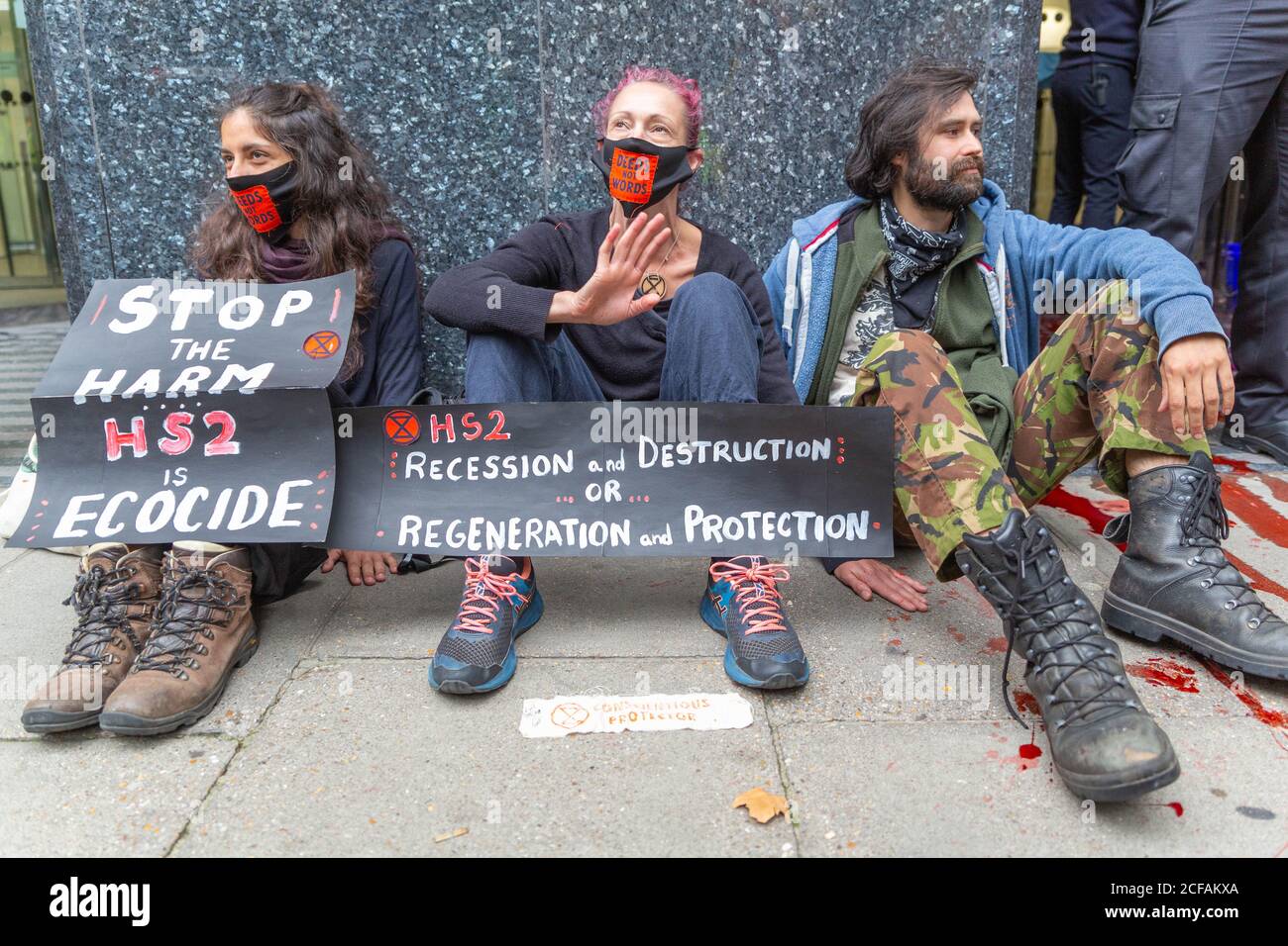London, UK. 4th Sept, 2020. Environmental activists from HS2 Rebellion ...