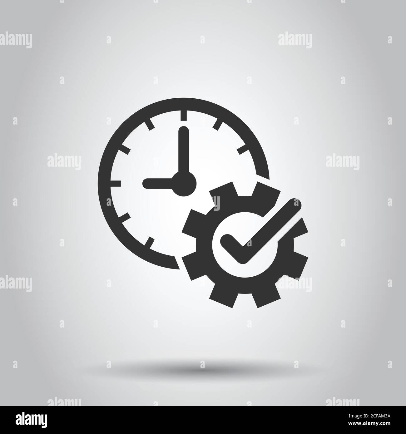 Check mark on clock icon in flat style. Gear with time vector ...