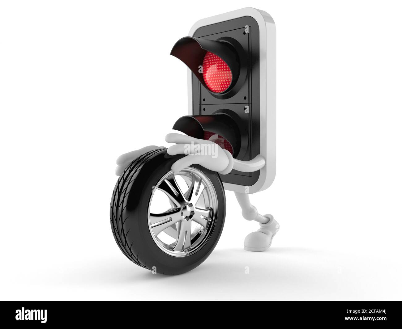 Red light character rolling spare wheel isolated on white background ...