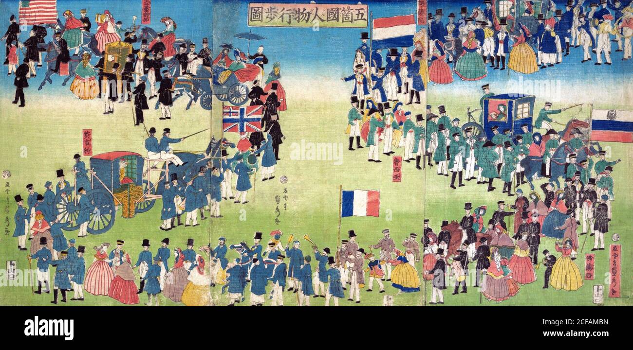 Processsion of eople from 5 countries Stock Photo - Alamy
