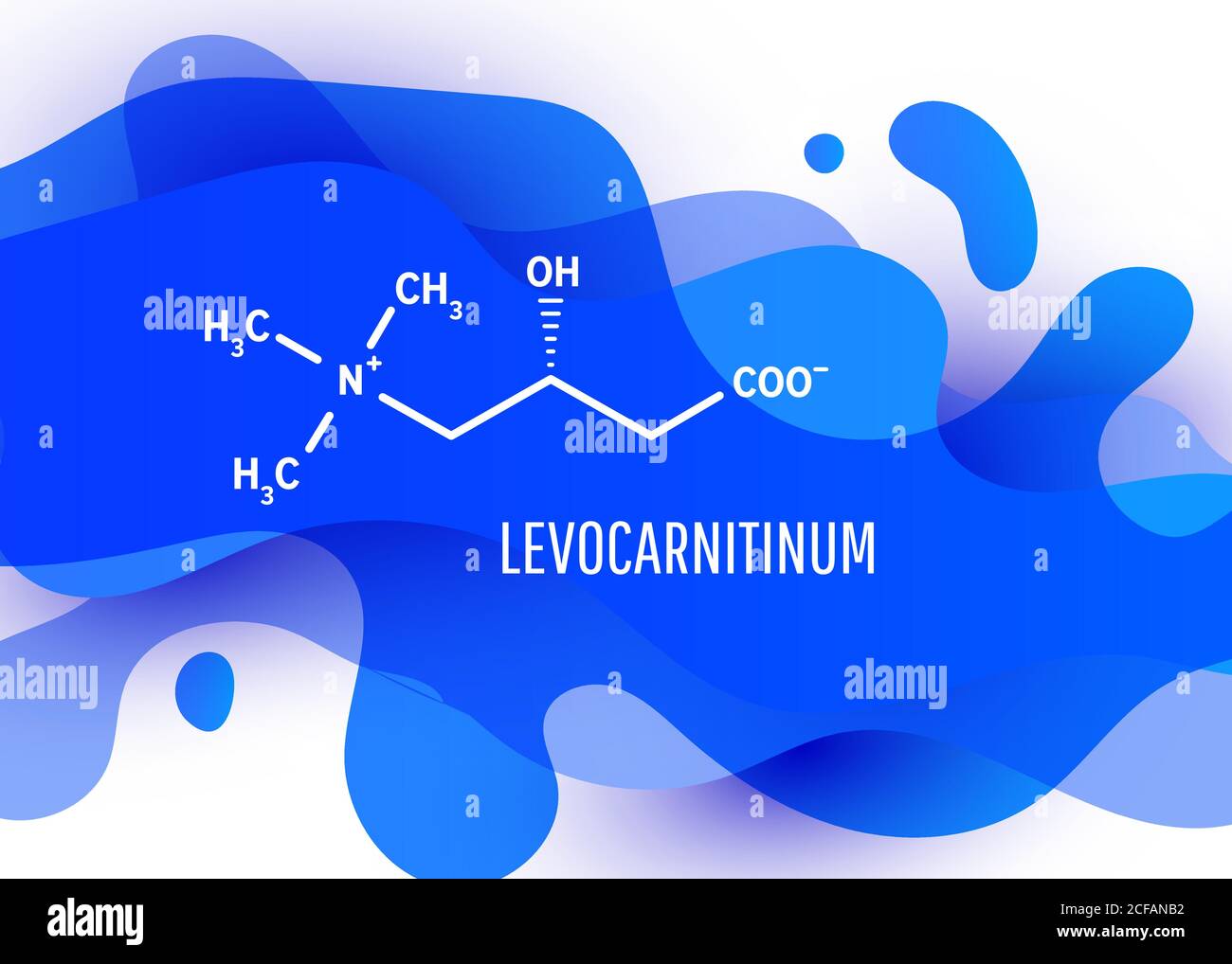 Levocarnitinum structural chemical formula with blue liquid fluid ...