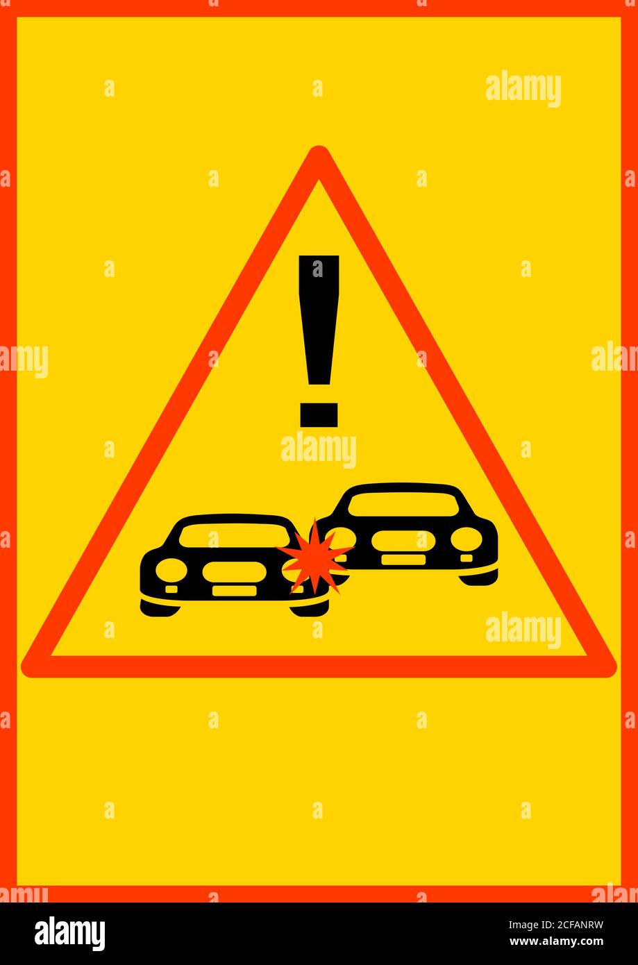 Traffic warning sign attention road traffic accident Stock Vector Image ...