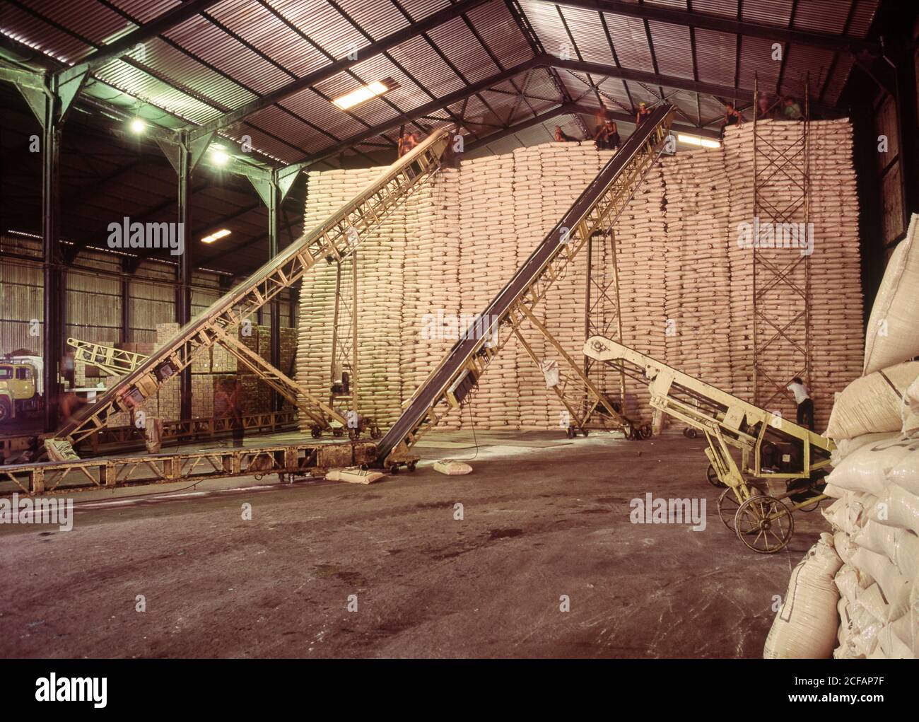Stacked bagged sugar in sugar mill warehouse, Venezuela Stock Photo - Alamy