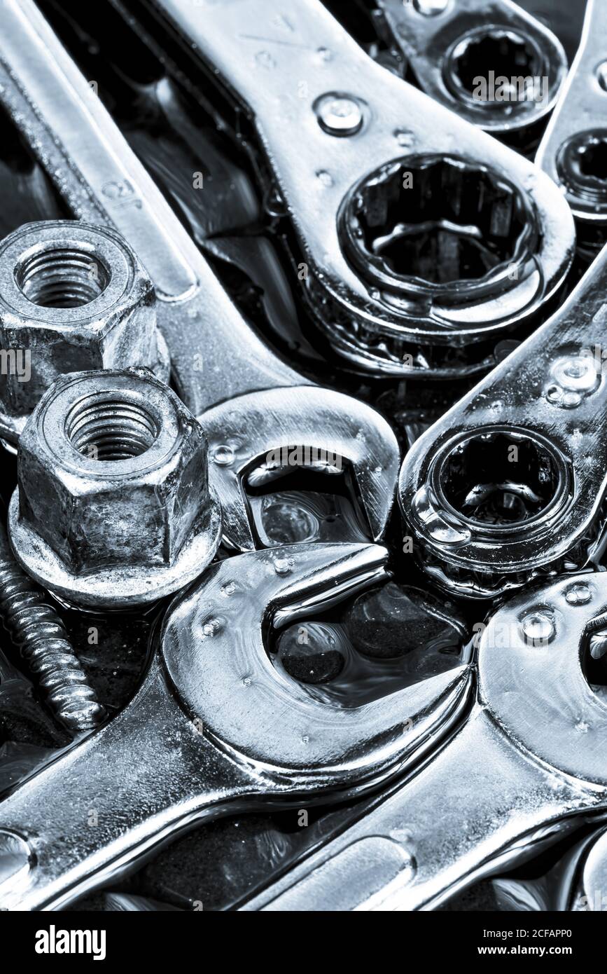 Set of mechanic tools - Useful as a background Stock Photo - Alamy