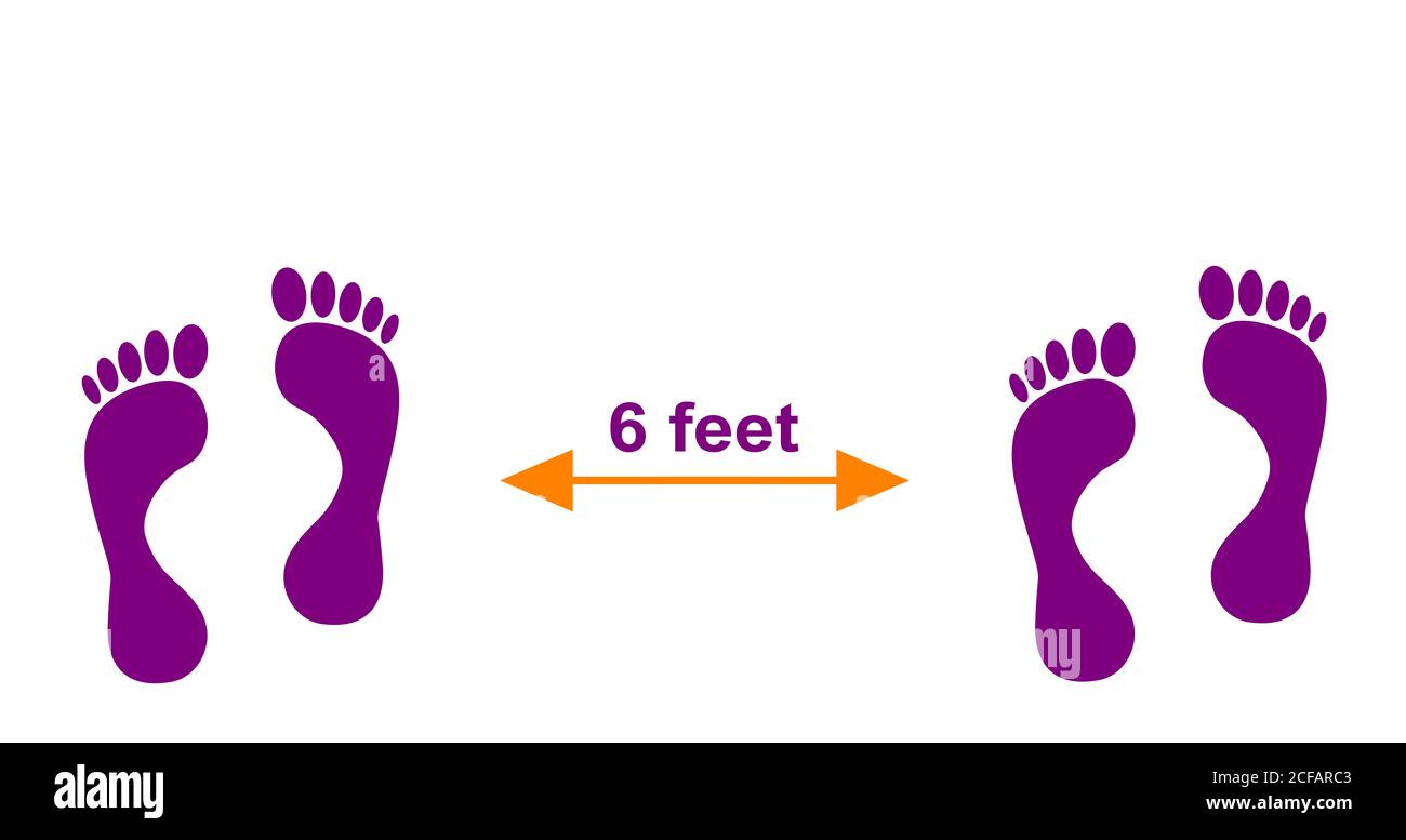 Keep your distance, footprints in one illustration Stock Photo - Alamy