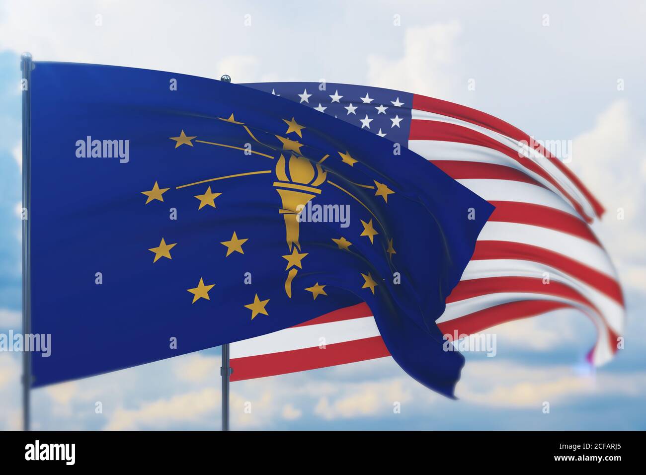 State of Indiana flag. 3D illustration, flags of the U.S. states and ...