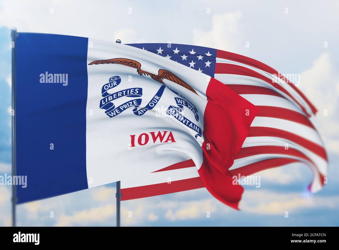 State of Iowa flag. 3D illustration, flags of the U.S. states and ...