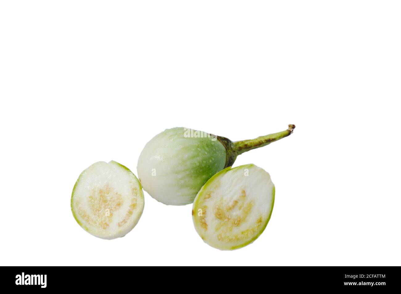 fresh eggplant haft cut on white background Stock Photo - Alamy