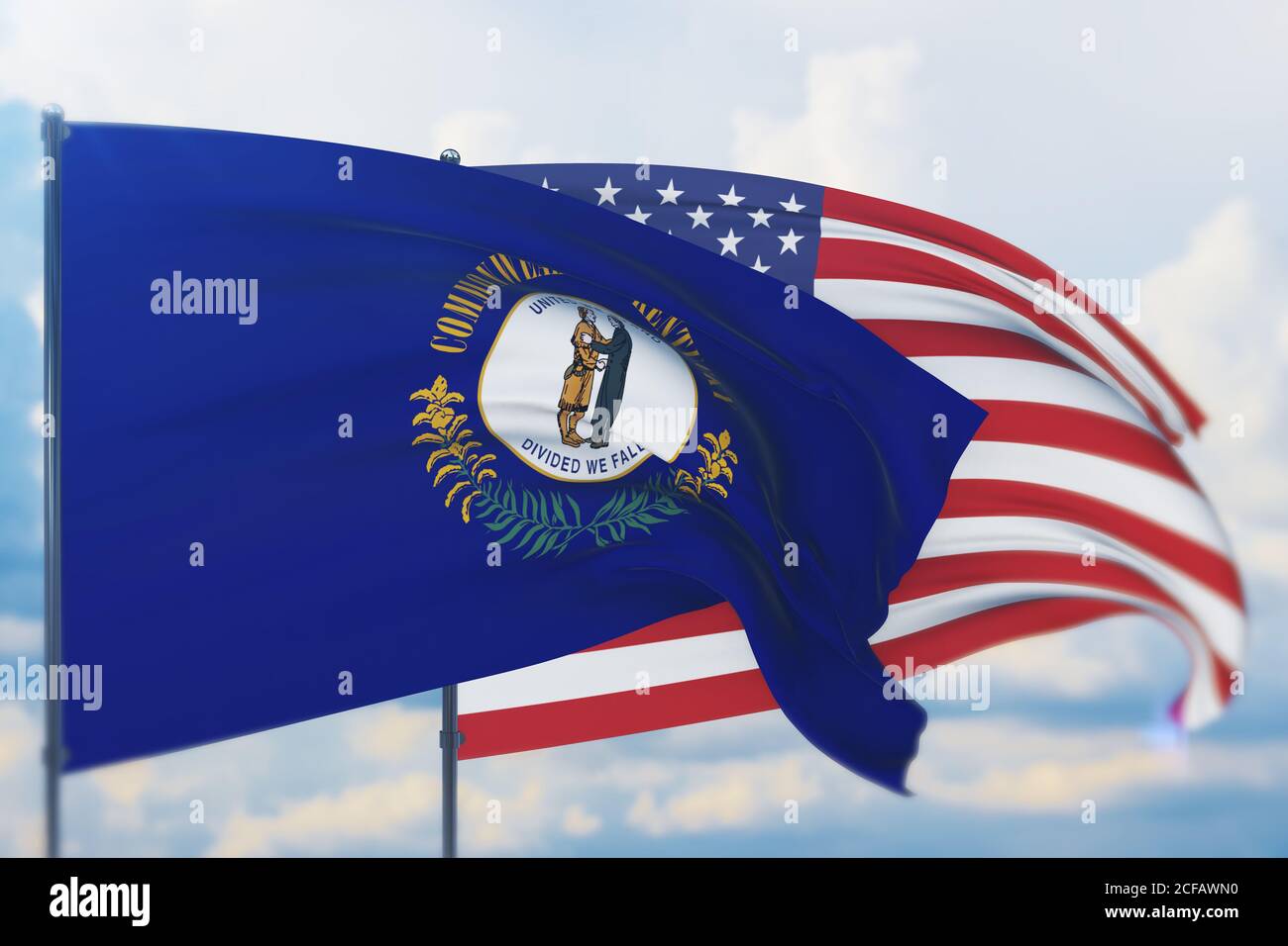 State of Kentucky flag. 3D illustration, flags of the U.S. states and ...