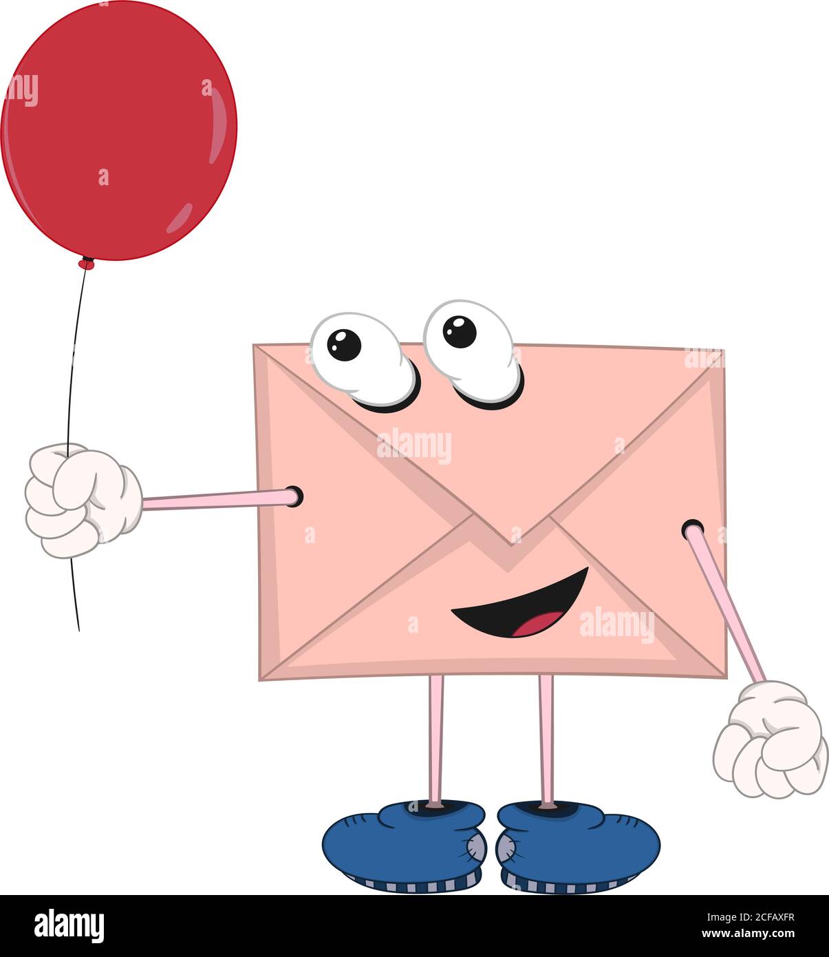 funny cartoon envelope with eyes, legs and hands holding a red balloon ...