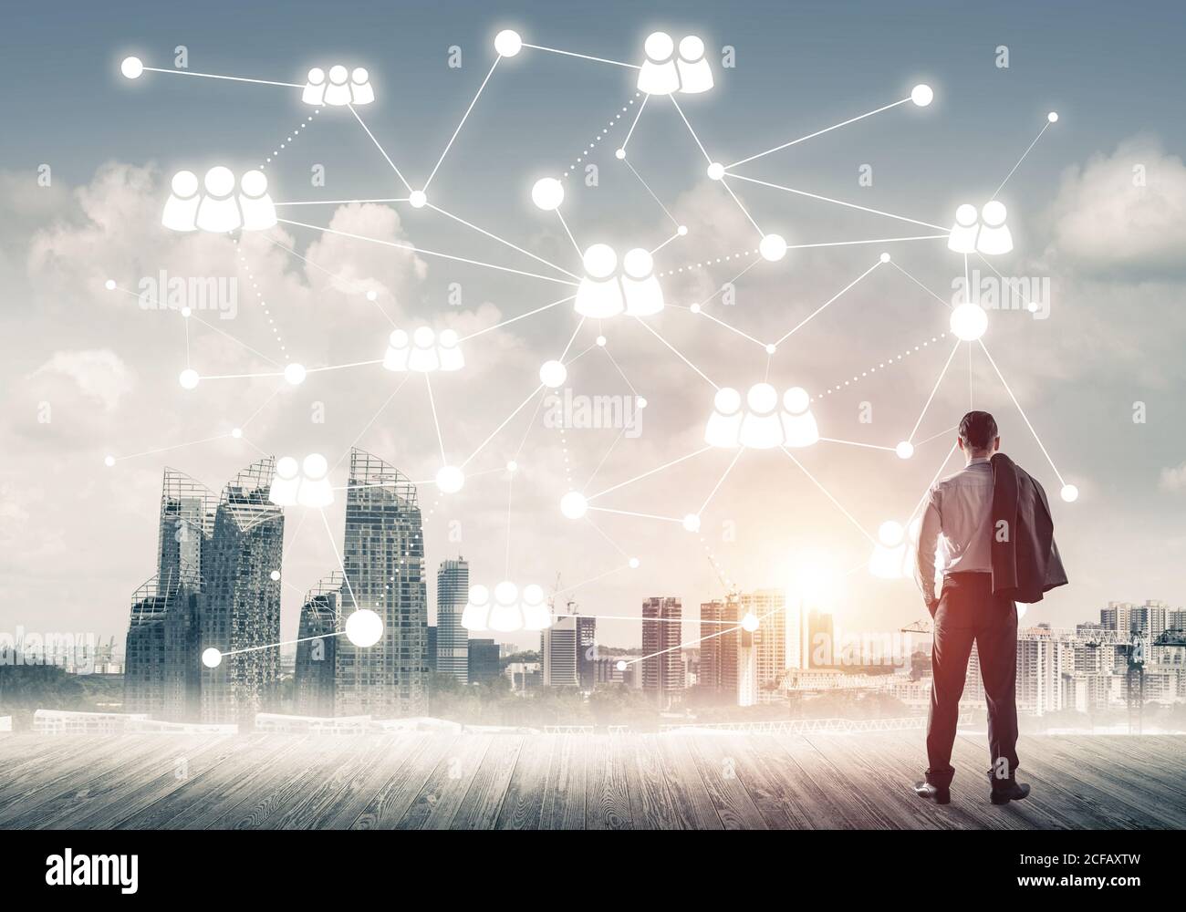 Social connection concept drawn on screen as symbol for teamwork and ...