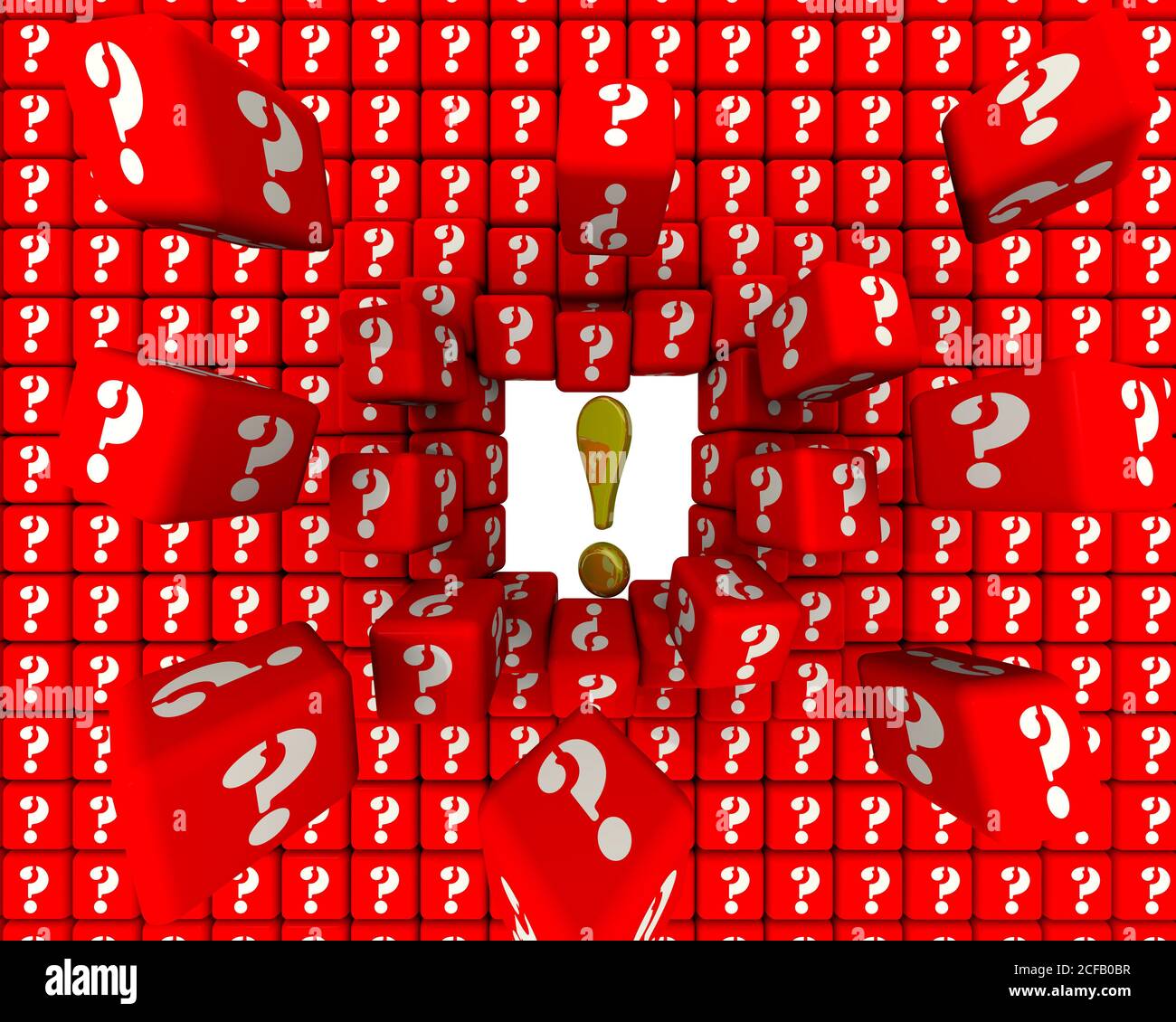 The answer to all questions. Gold exclamation point breaks the wall of ...