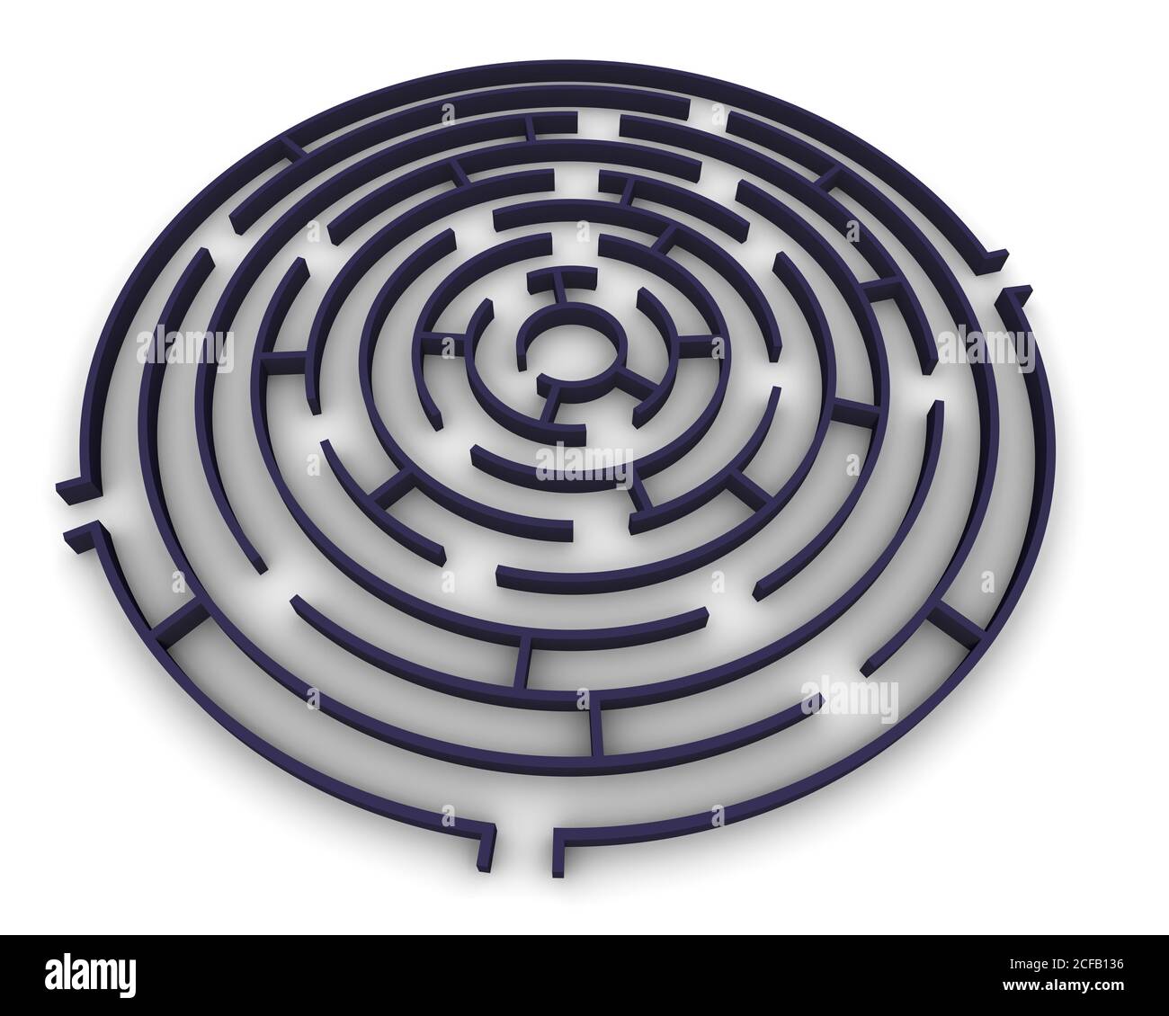 Round maze on white surface. Isolated. 3D Illustration Stock Photo - Alamy
