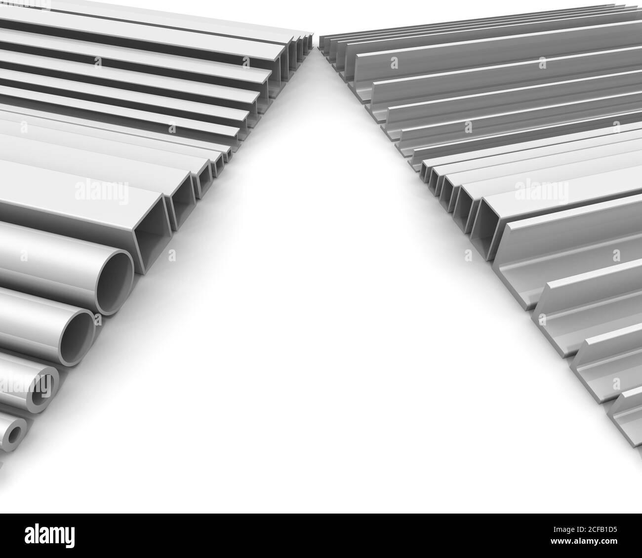 Rolled metal products. Varied metal products lies on a white surface ...