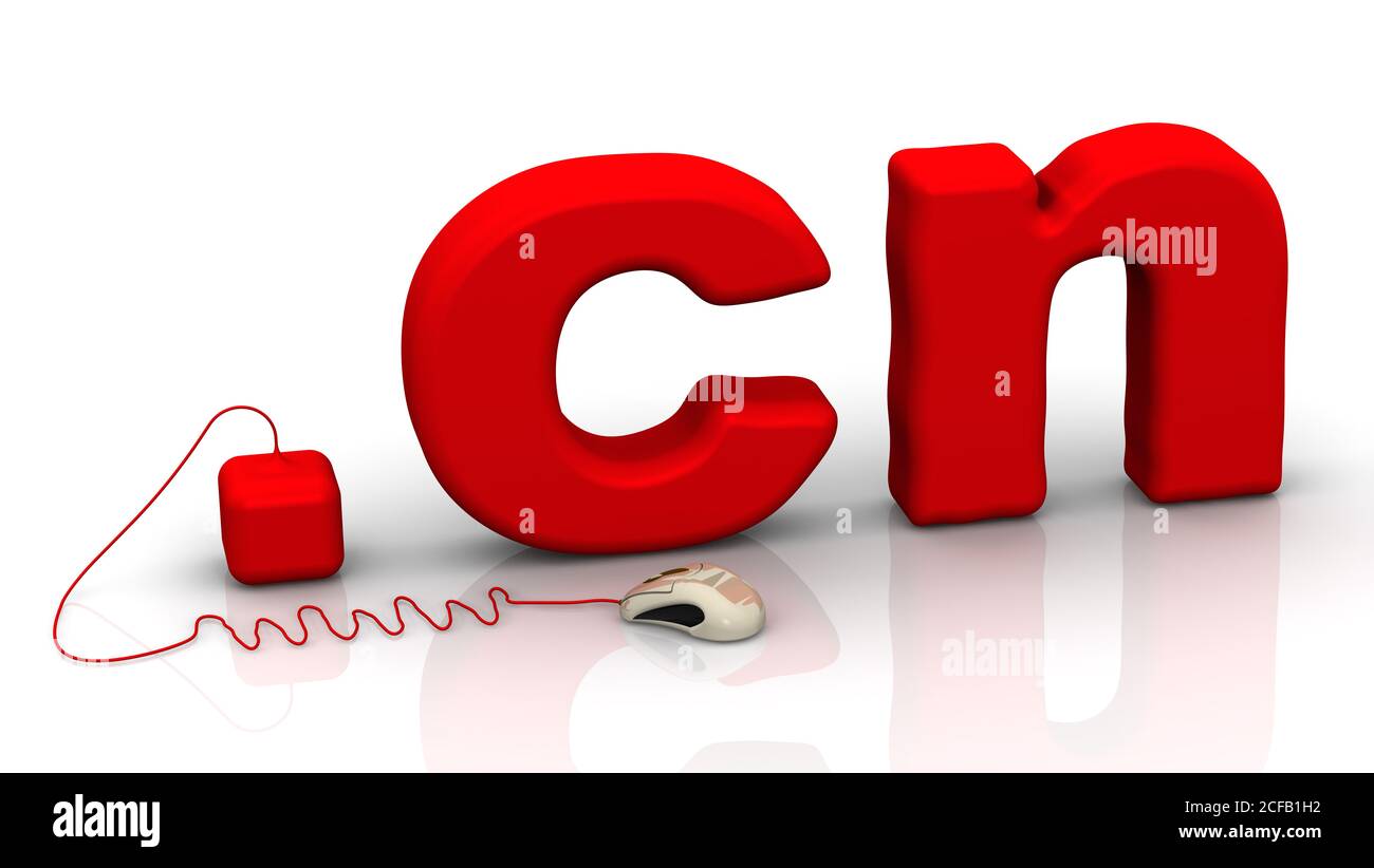 Chinese domain .cn. Domain name .CN in red color and WWW abbreviation ...