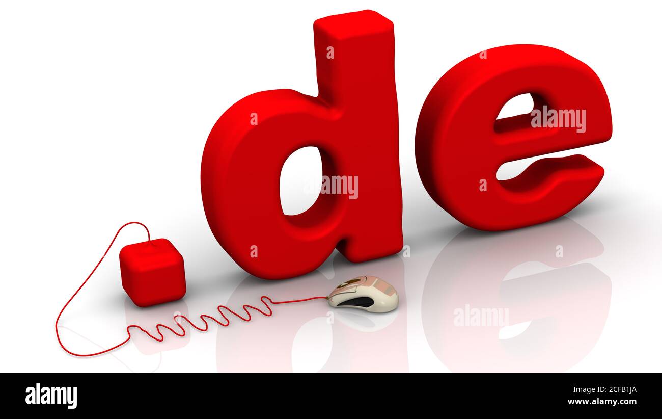 German domain .de. 3d illustration of domain name ".de" in red color ...