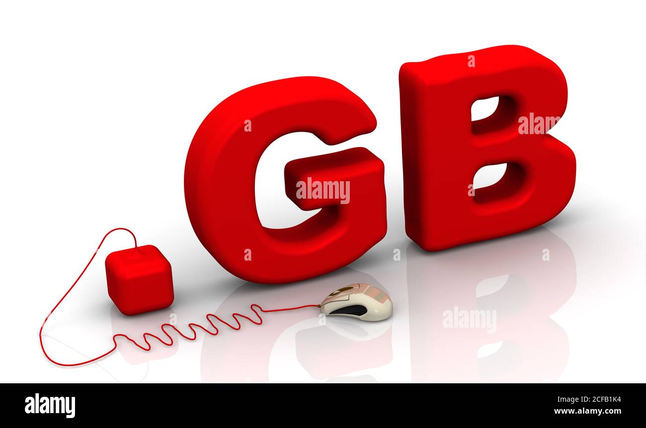 English domain .gb. 3d illustration of domain name ".gb" in red color ...