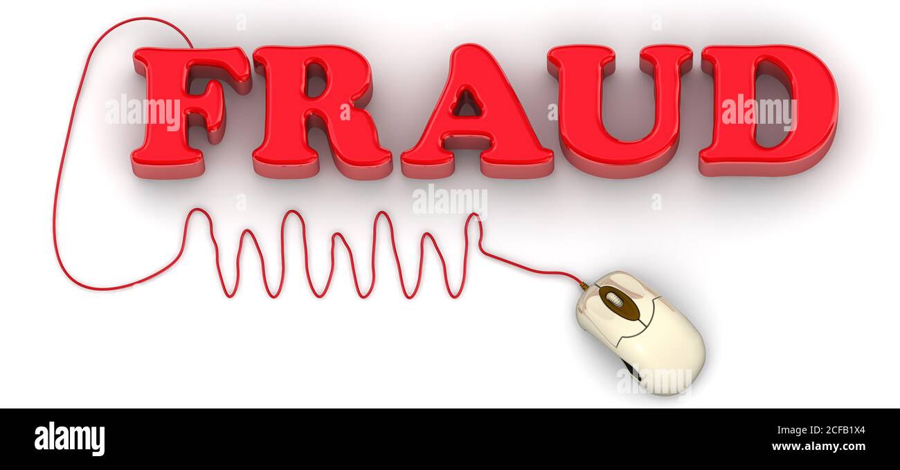 The FRAUD word with computer mouse - internet fraud. Red FRAUD word and ...