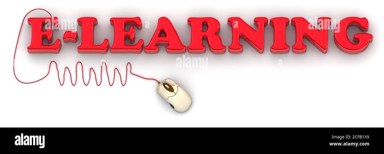The e-learning word with computer mouse. Red E-LEARNING text and WWW ...