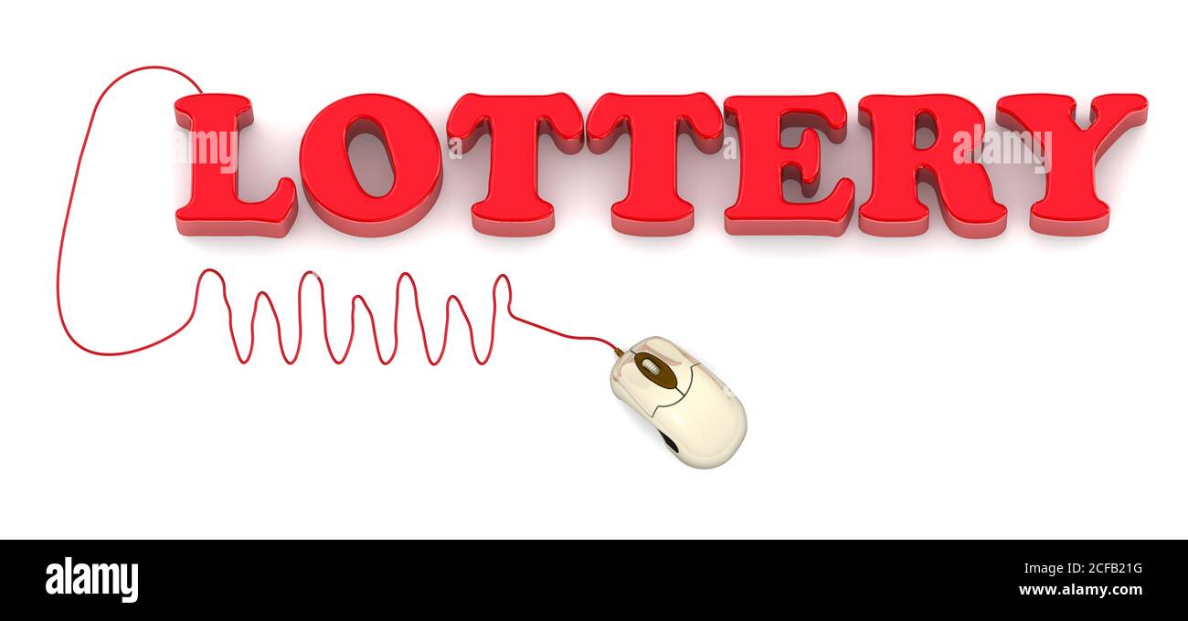 The word lottery and computer mouse. Red word LOTTERY and WWW ...
