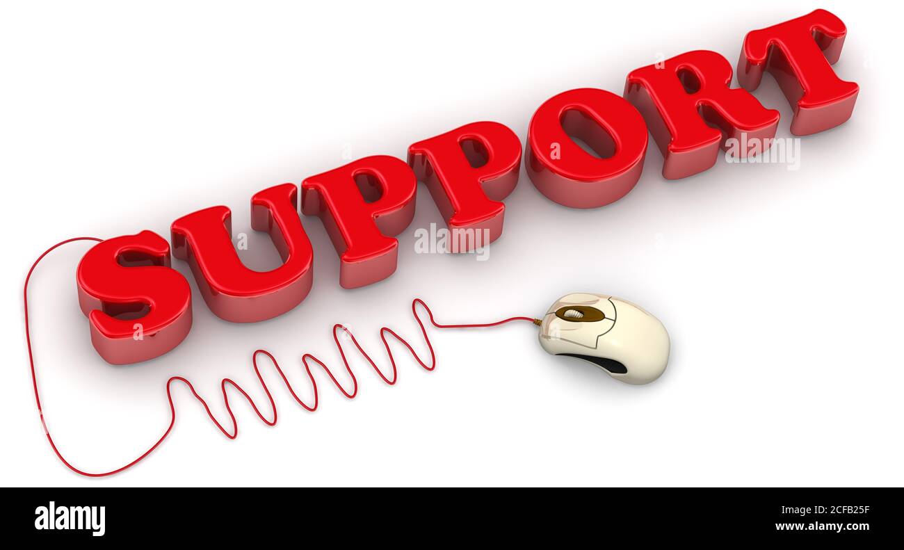 The word support with computer mouse. Red SUPPORT word and WWW ...