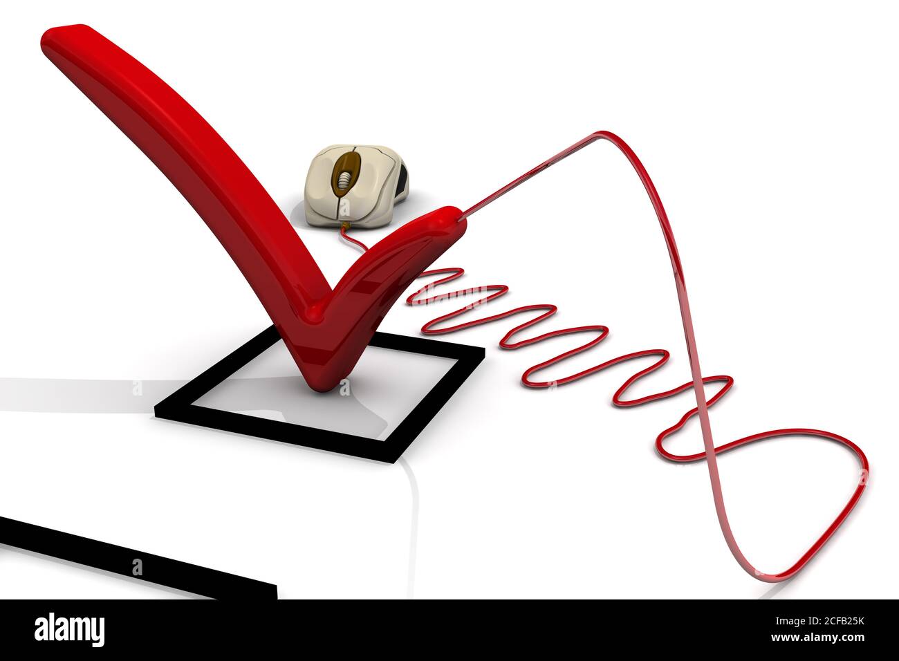 Internet voting. Red check mark in check box connected to computer ...