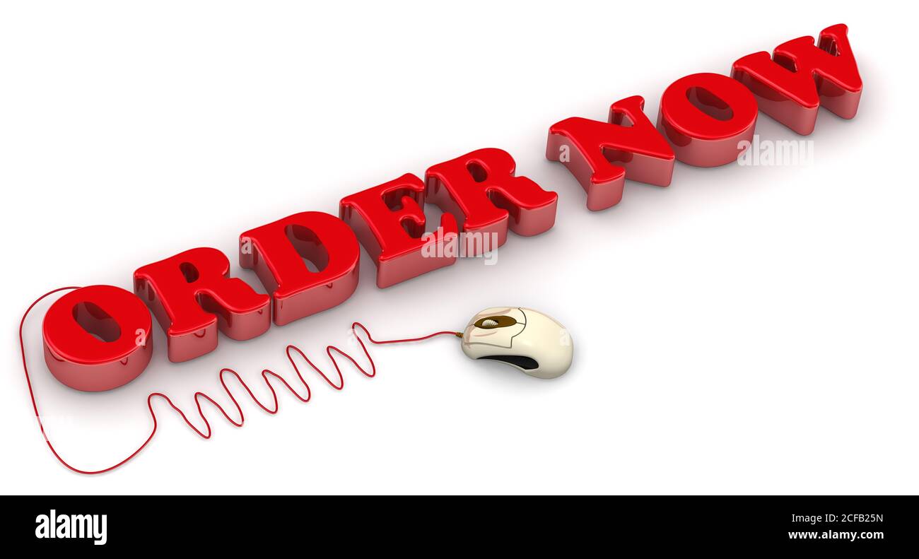 Order now text with computer mouse. Red ORDER NOW text and WWW ...
