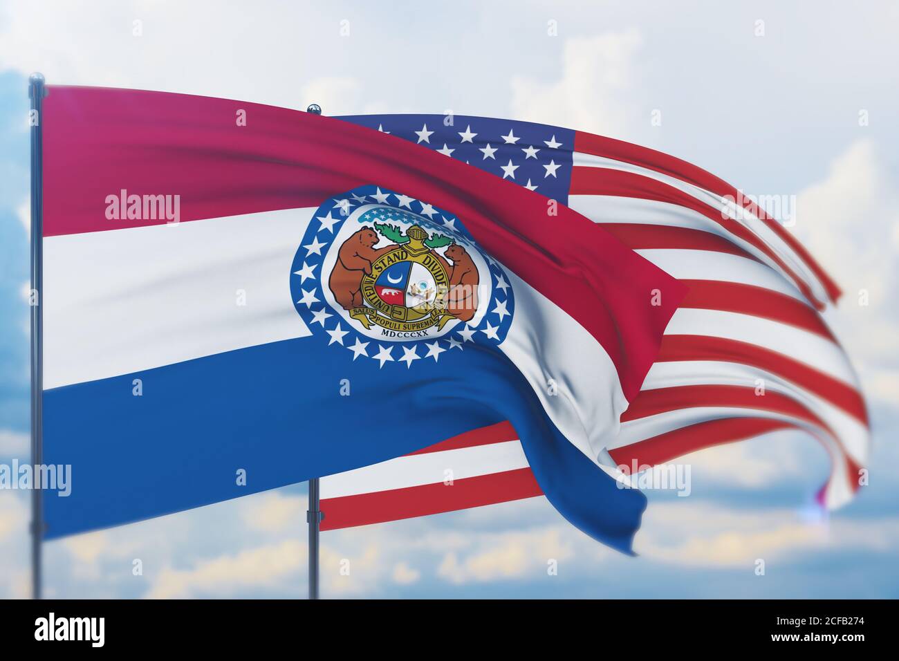 State of Missouri flag. 3D illustration, flags of the U.S. states and ...
