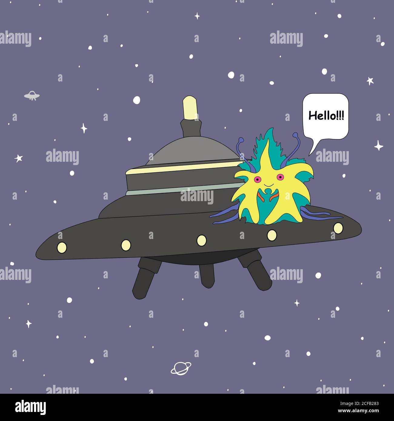 Aliens in space cartoon illustration Stock Vector Images - Alamy