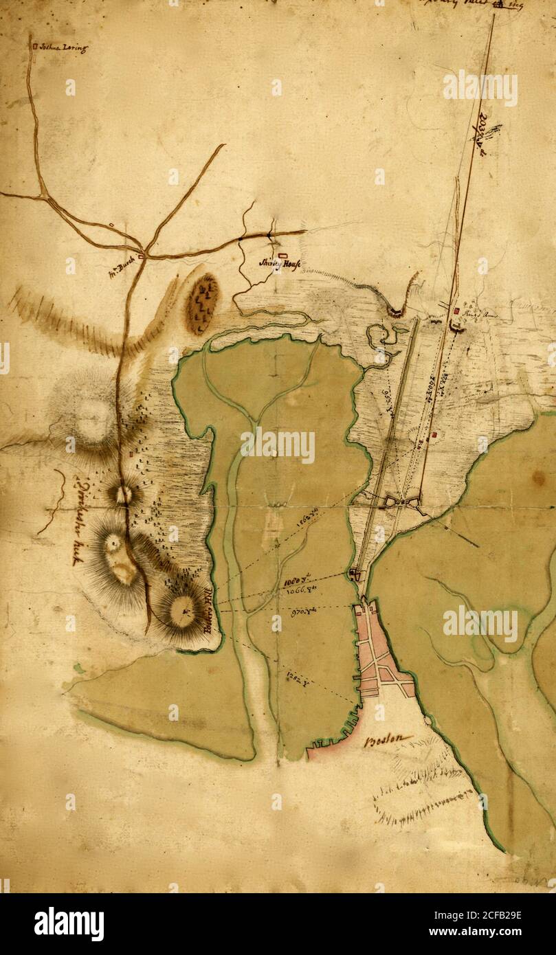 British Lines on Boston Neck - Bunker Hill - 1775 Stock Photo - Alamy