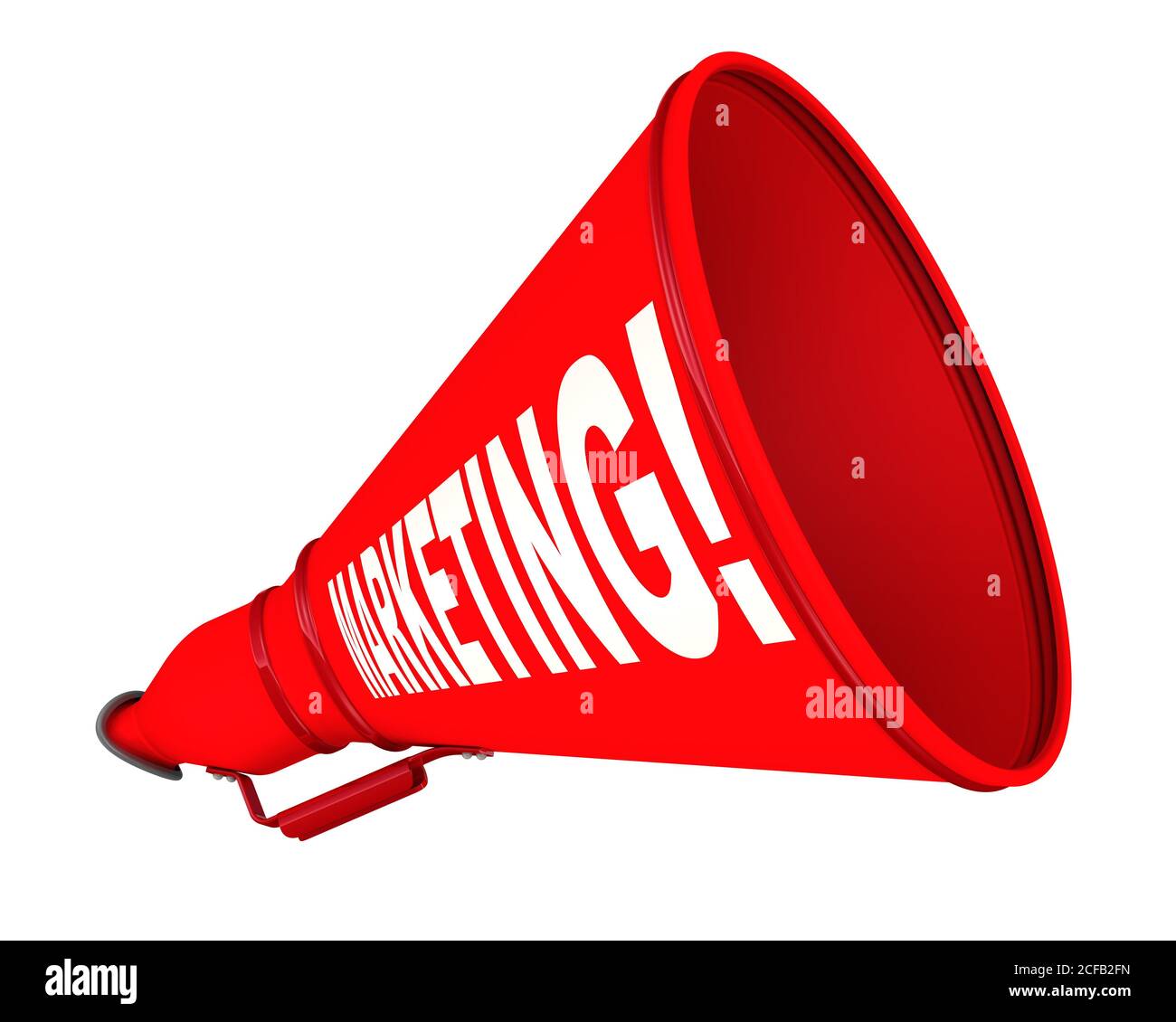 Marketing! The labeled horn. White word MARKETING! on the red horn ...