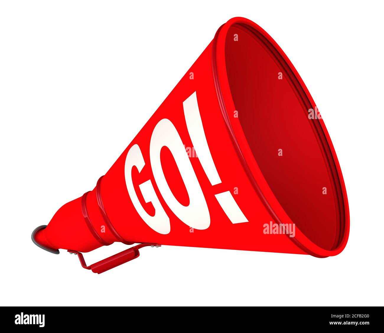 Go! Red labeled megaphone. Red megaphone with white word GO! on a white ...