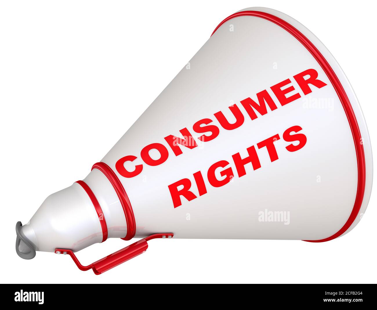 Consumer rights. The labeled megaphone. White megaphone labeled with ...