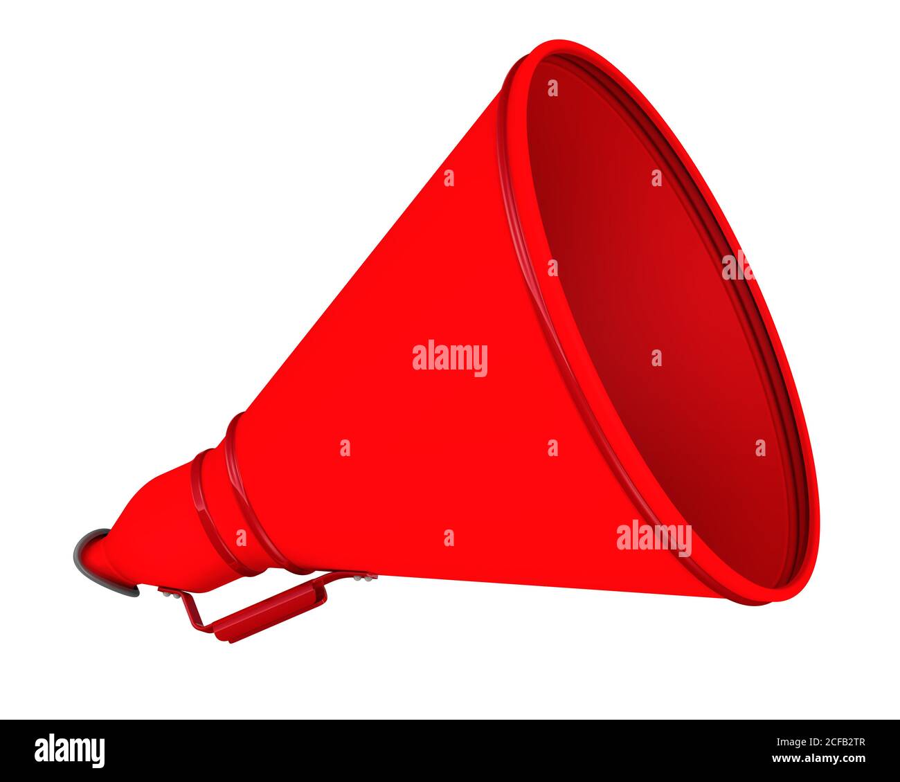 Metal red loudspeaker. One red loudspeaker on white background ...