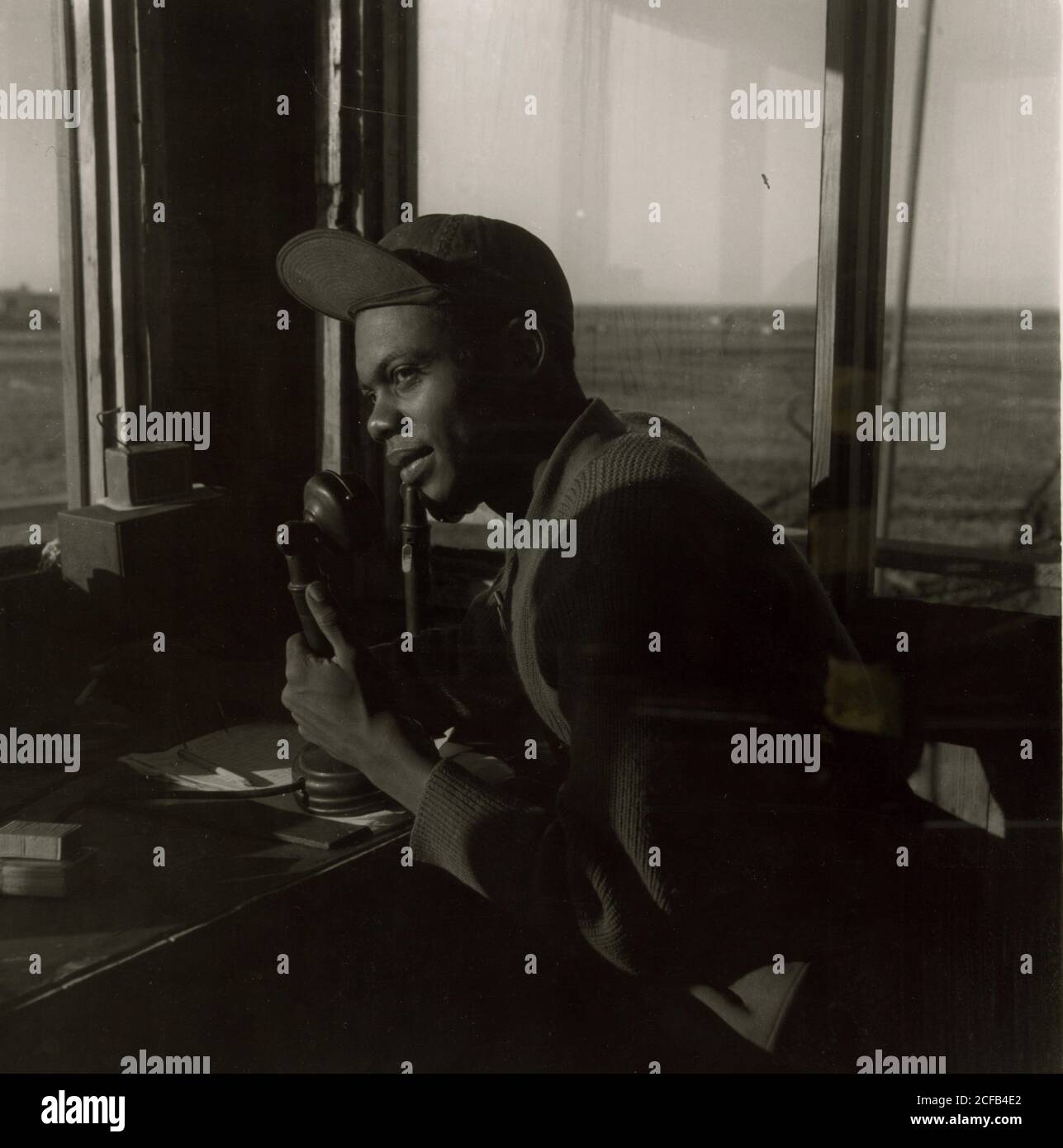 Sgt. William P. Bostic, 301st F.S. in control tower, March 1945 Stock ...