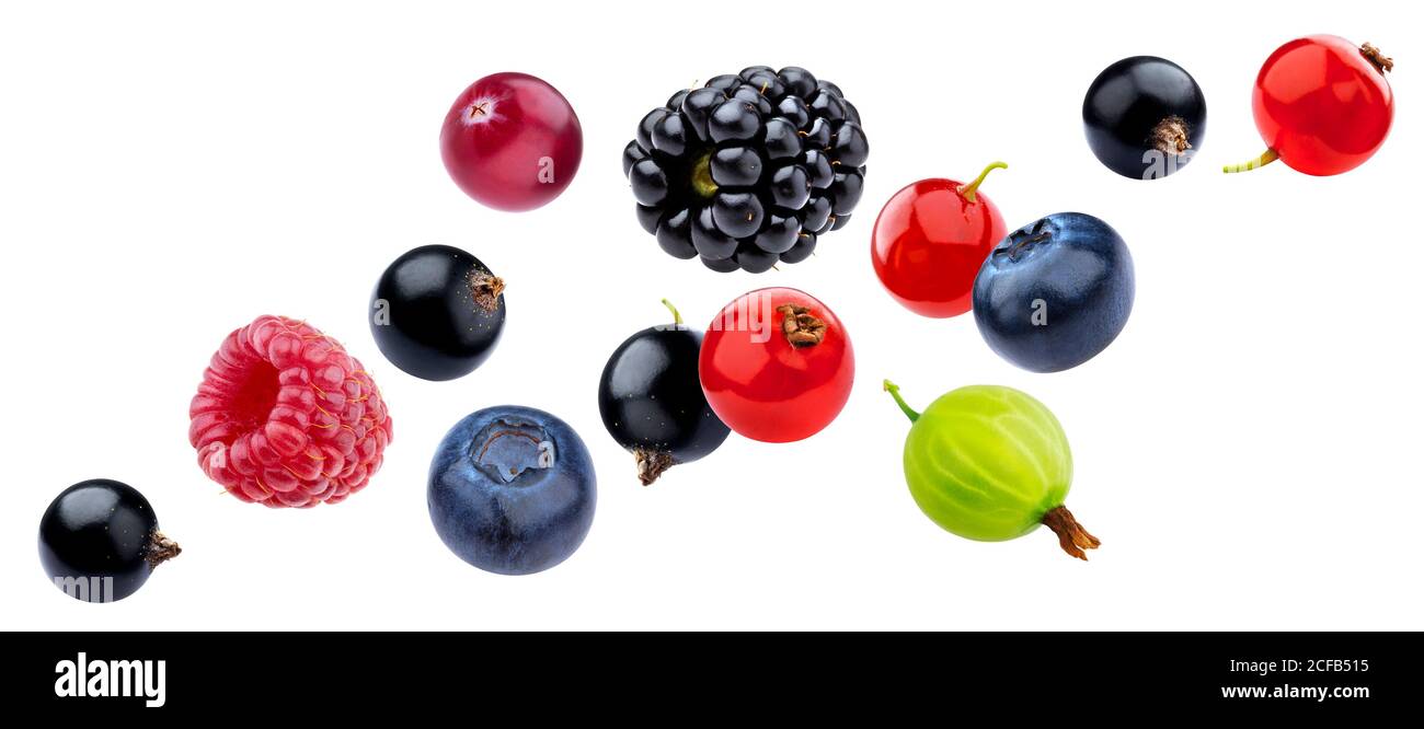 Fresh falling berries isolated on white background Stock Photo - Alamy