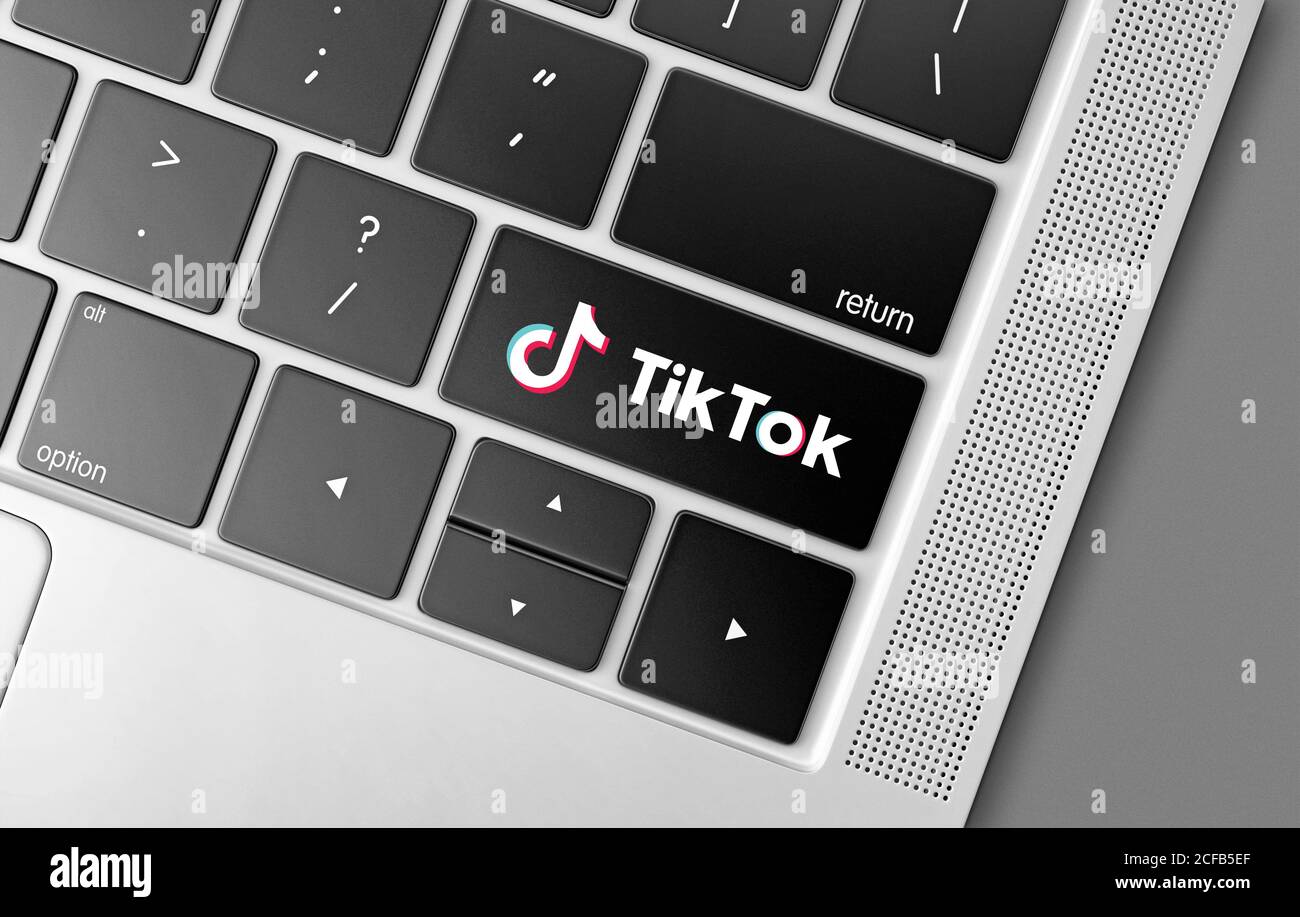 Tik Tok social networking service key on computer keyboard, modern ...