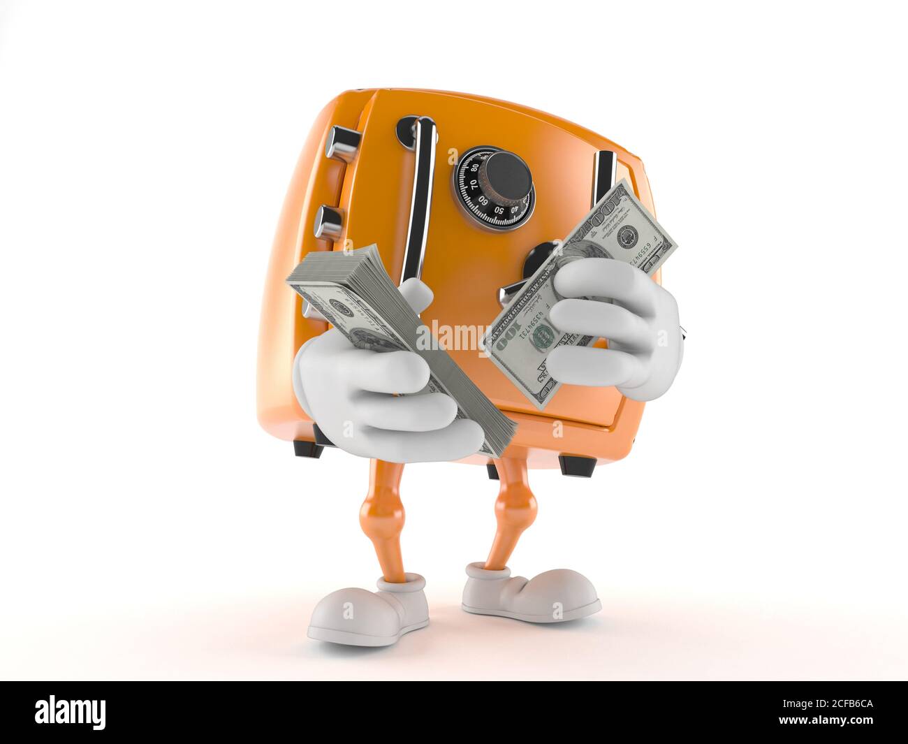 Safe character counting money on white background Stock Photo - Alamy