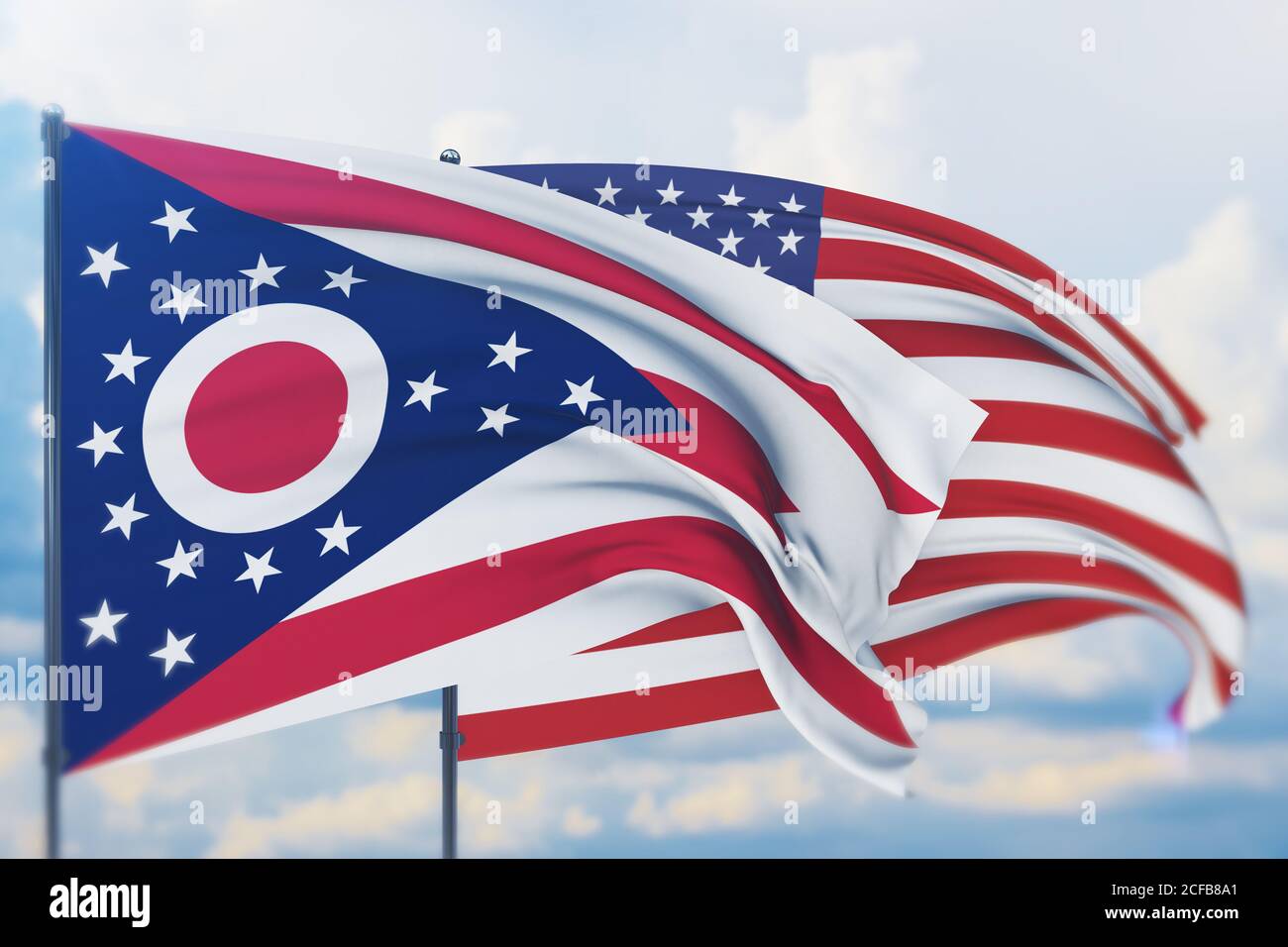 State of Ohio flag. 3D illustration, flags of the U.S. states and ...