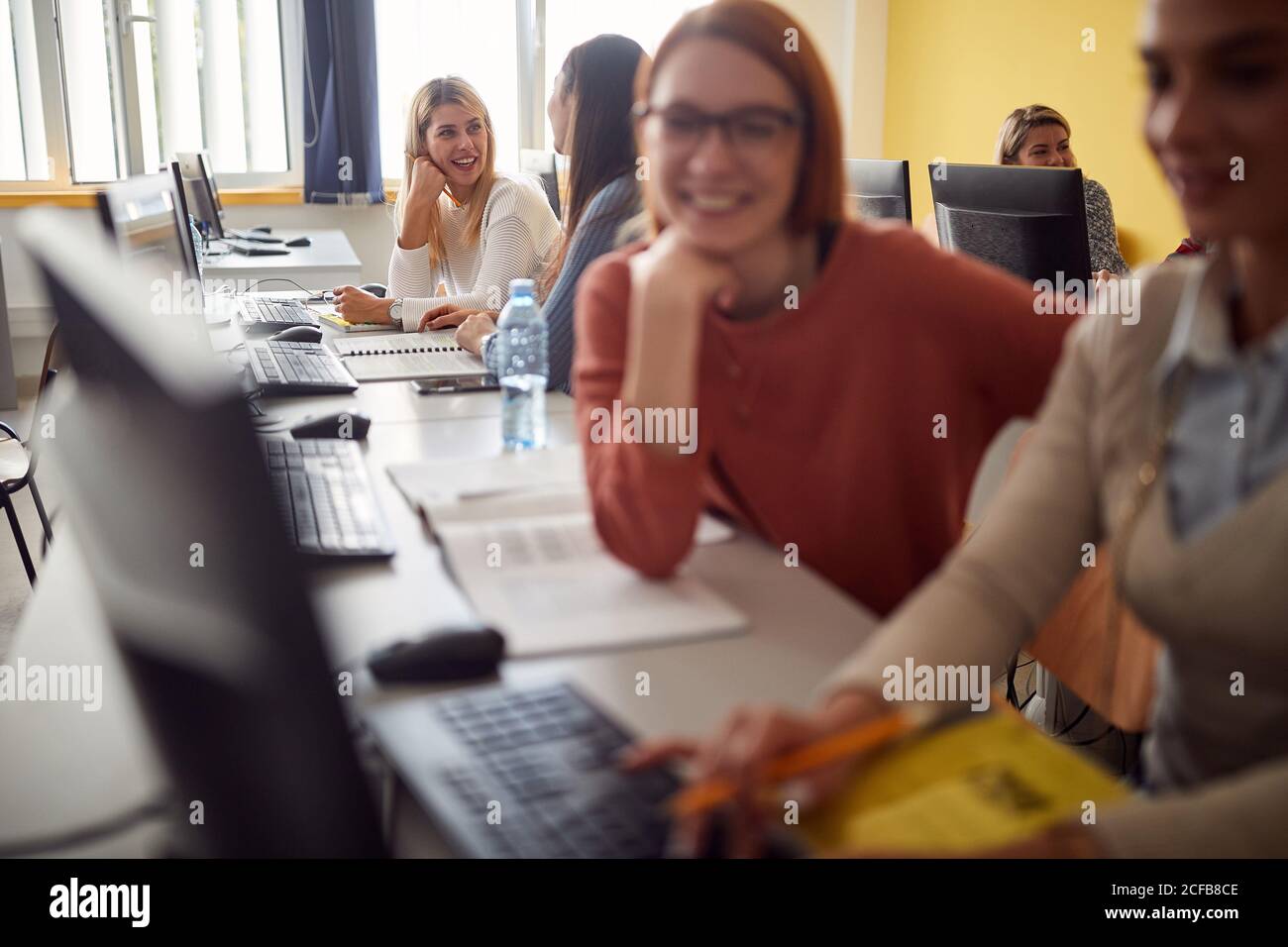 Young people learning together, top view Stock Photo - Alamy
