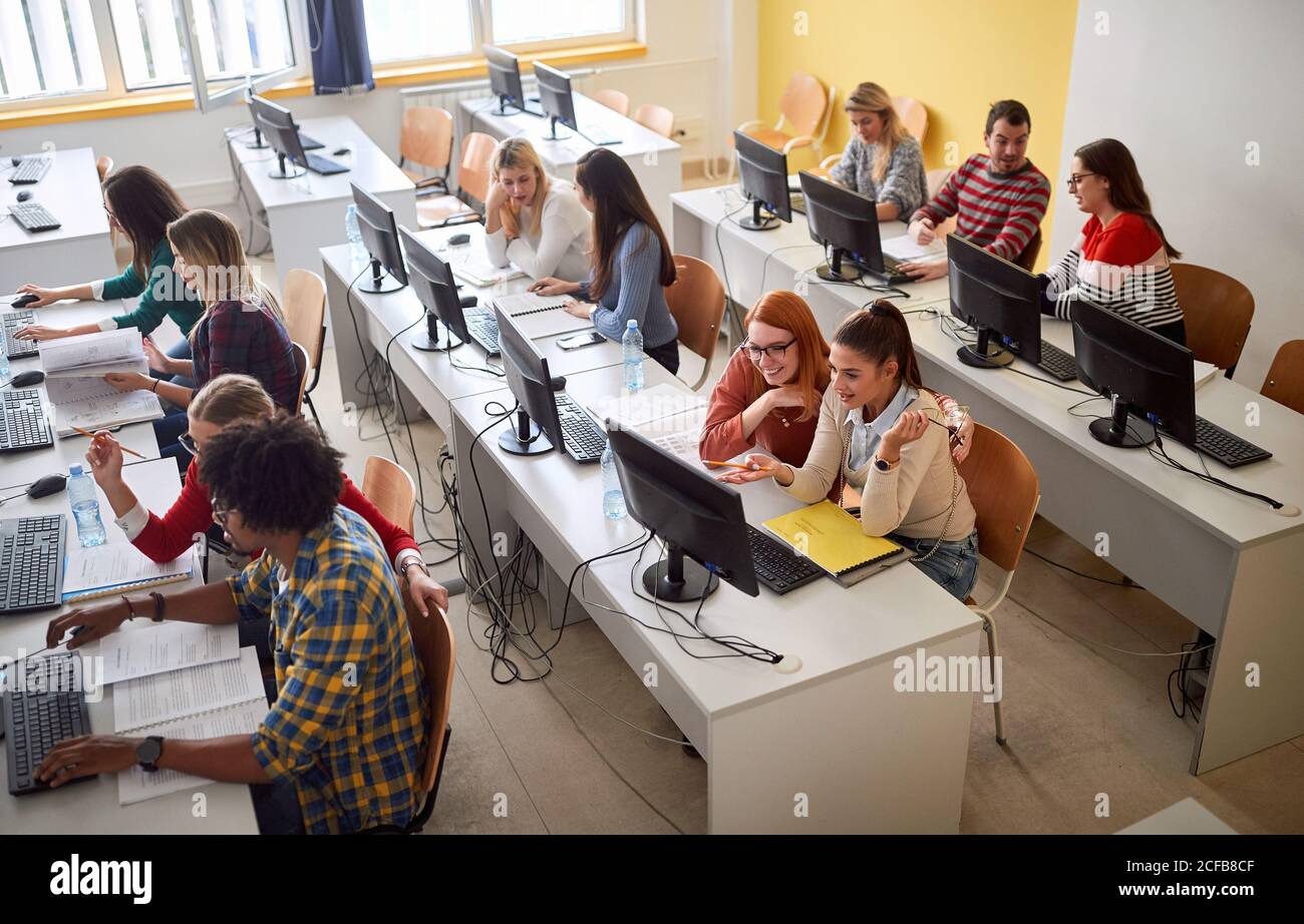 Young people learning together, top view Stock Photo - Alamy