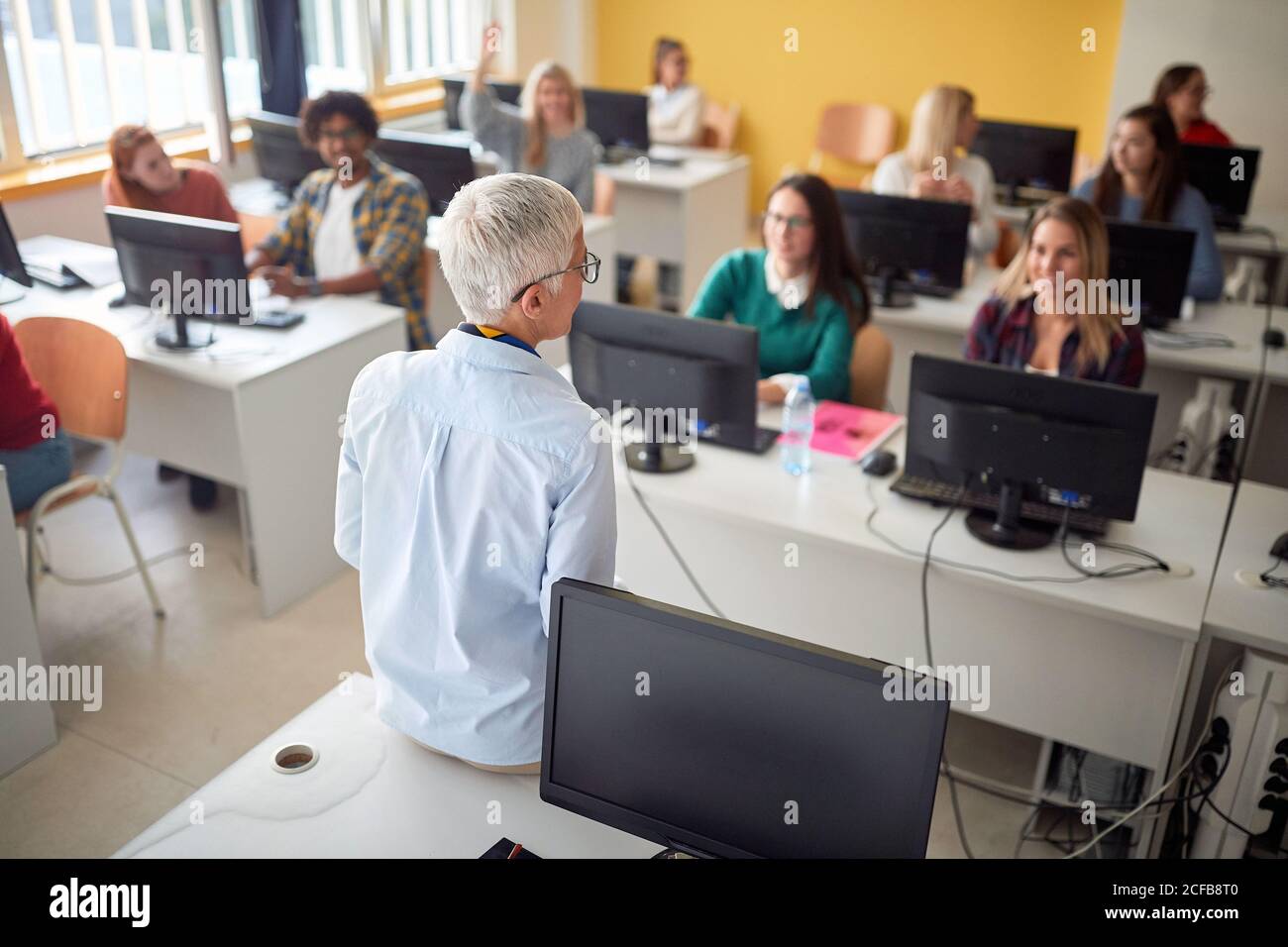 Back view of teacher in the classrom with pupils Stock Photo - Alamy